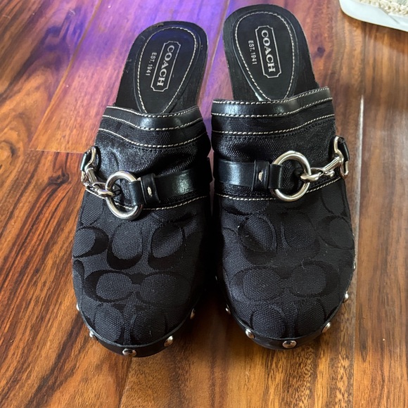 Coach | Shoes | Coach Black Patterned Mules With Silver Accents | Poshmark